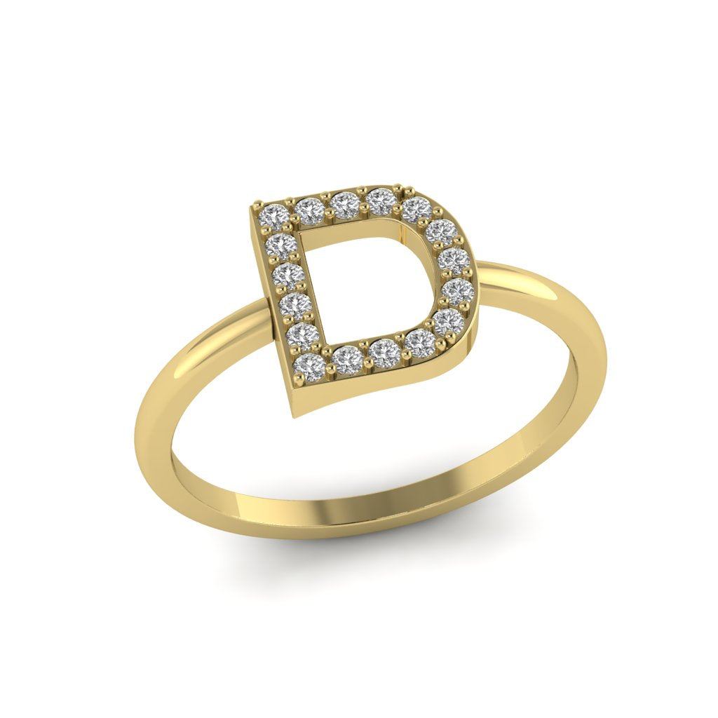 Letter D Ring in Gold or Silver with Diamonds 18K Gold Lab Grown Diamonds